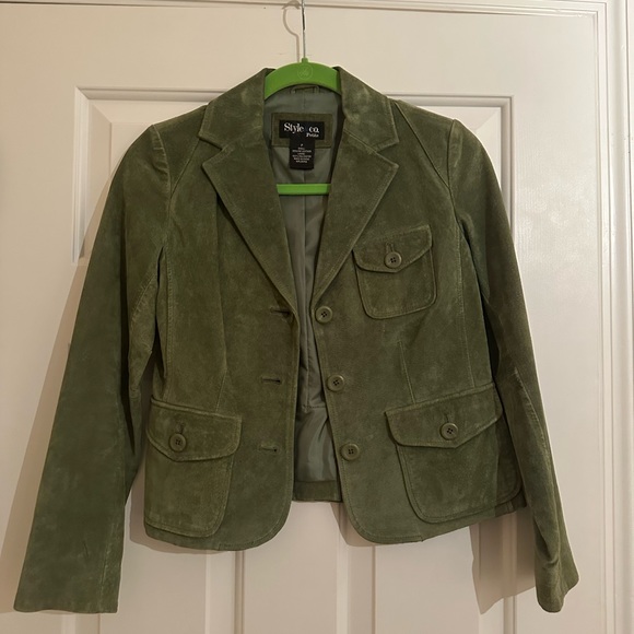 Style & Co. | Jackets & Coats | Style Co Green Swede Leather Jacket ...